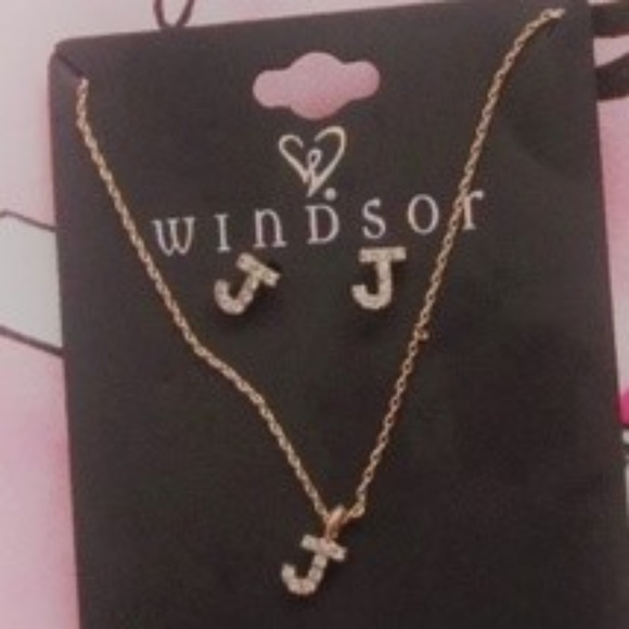 Windsor | Jewelry | Windsor Gold J Monogram Earrings Necklace Jewelry ...